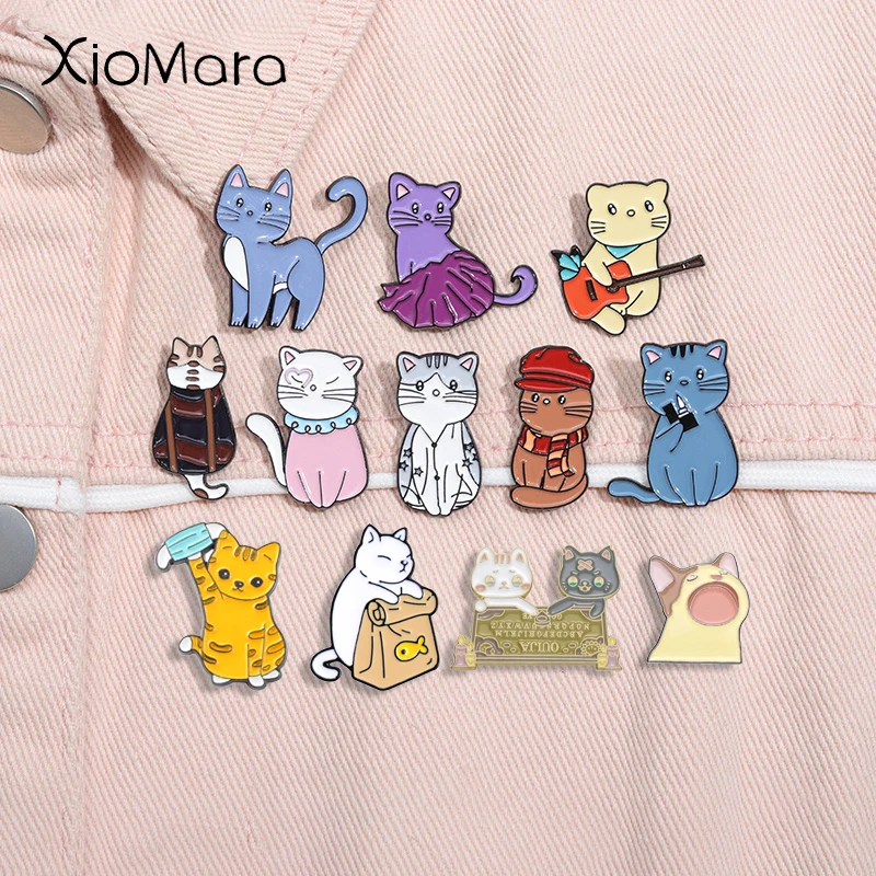 Cartoon-Cat-Enamel-Pin-Cute-Kitty-Animal-Brooches-Lapel-Clothing ...