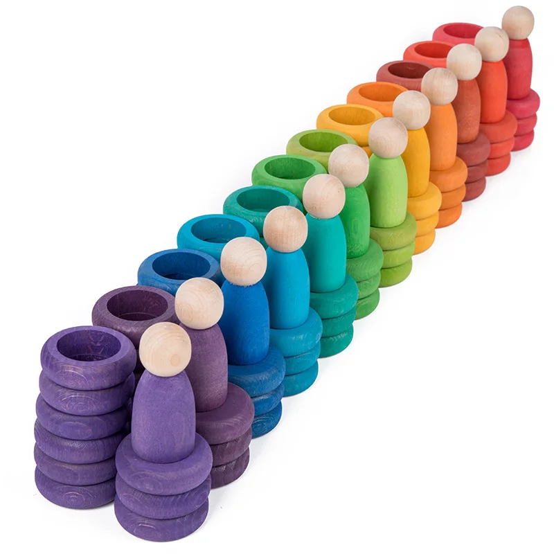 Rainbow Rings Coins Nins Pretend To Play Toys Kids Wooden Stacking ...