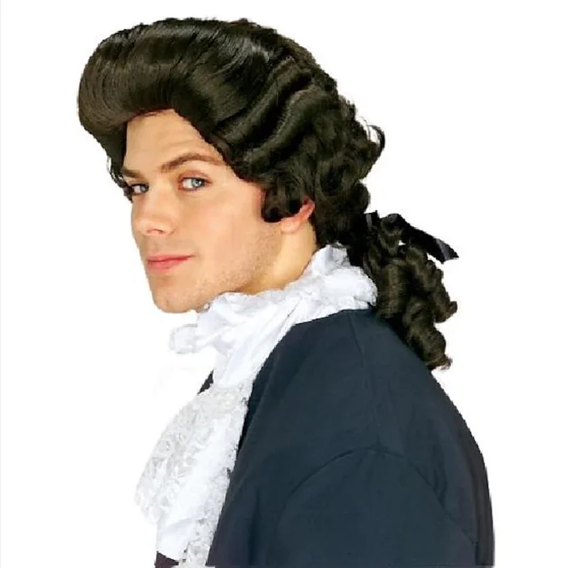 4Color-Black-Grey-Colonial-Mens-Powdered-Synthetic-Hair-Wigs-for ...