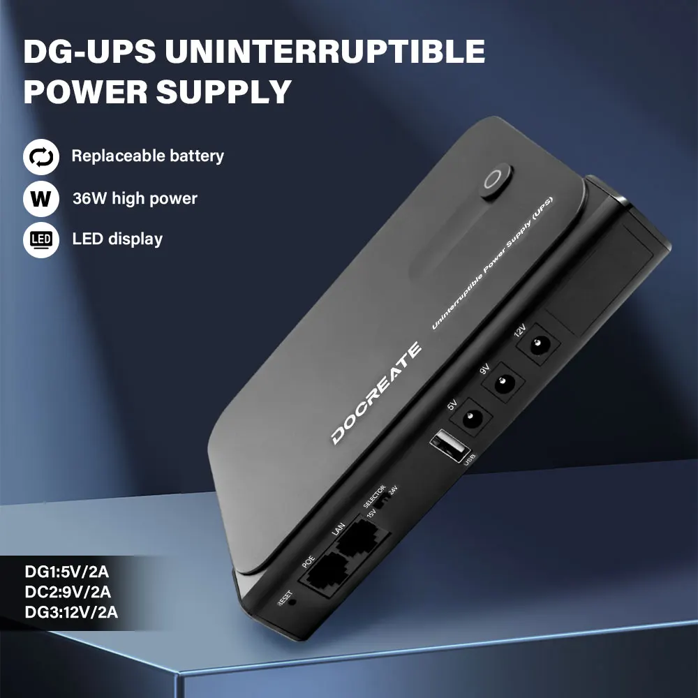 36W DC1036L Mini DC UPS Uninterruptible Power Supply 18650 Replaceable ...