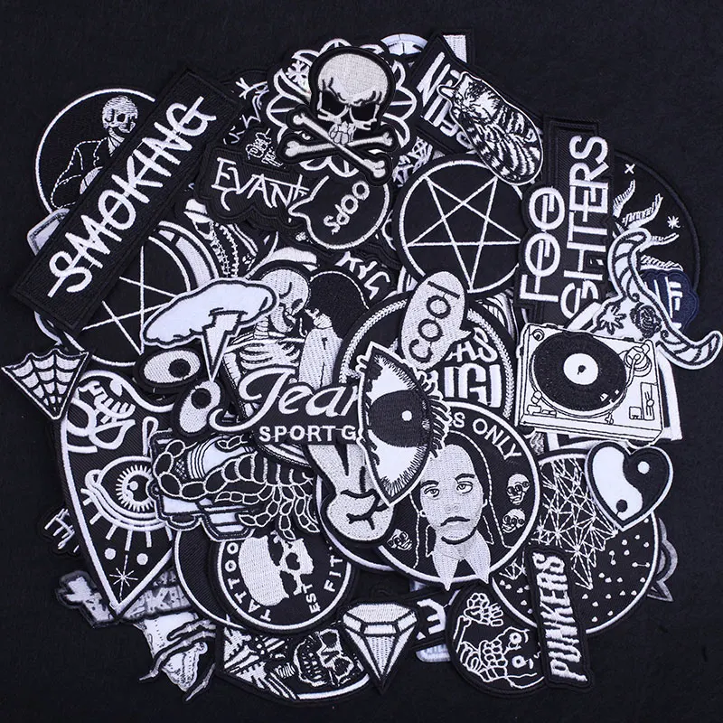 Black-White-Letters-Embroidered-Patches-for-Clothing-Hippie-Punk-Iron ...