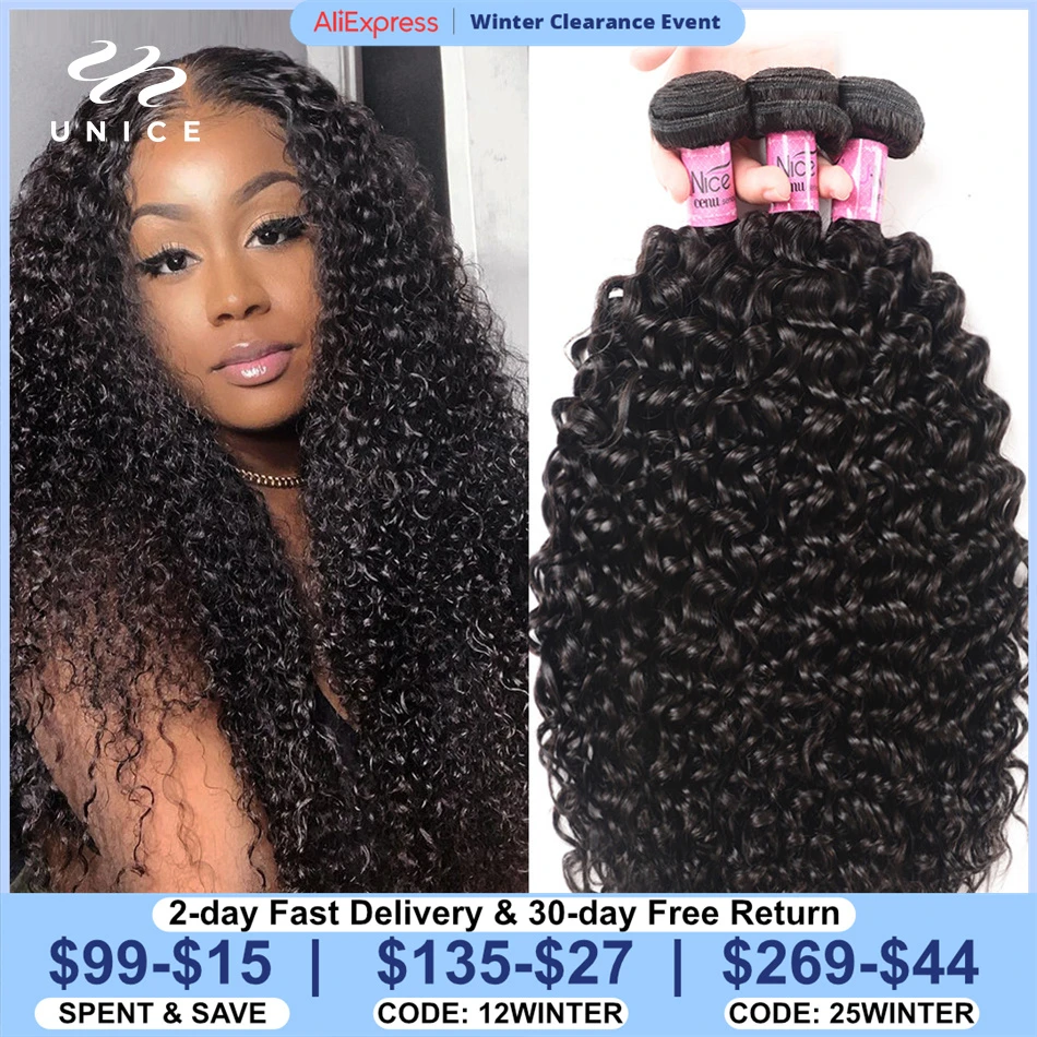 Unice Hair 100% Curly Weave Human Hair Bundles Remy Hair 8-26 ...