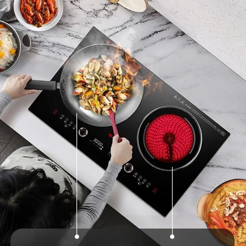 Built in Induction Cooker 3500W Dual Cooker Induction Cooktop Concave Electric Ceramic Hobs Flat Induction Hob Knob Control 220V