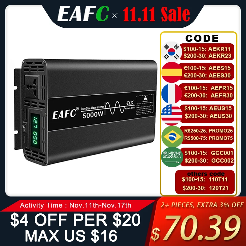 Eafc-onda-senoidal-pura-inversor-4000w-5000-7000-pot-ncia-dc-12v-para ...