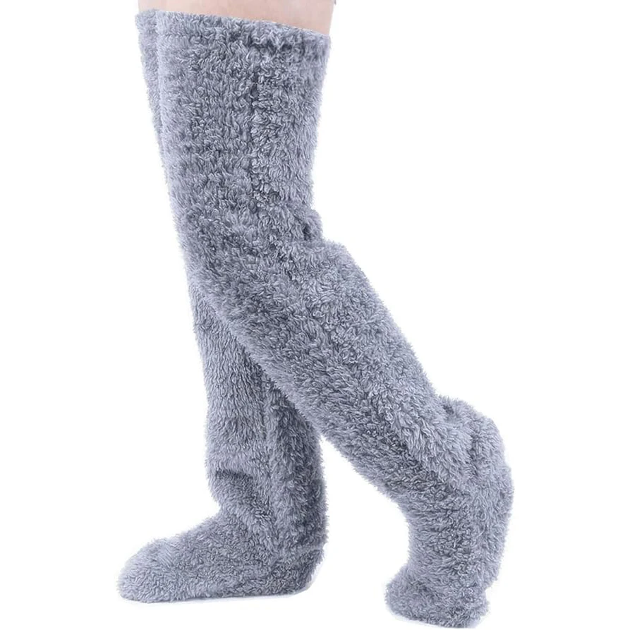 Over-Knee-High-Fuzzy-Socks-Plush-Slipper-Stockings-Furry-Long-Leg ...