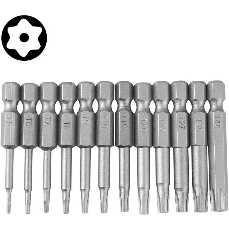 12pcs 1/4 Inch Hex Shank T5 T40 Torx Head Screw Driver Bit Set Security ...