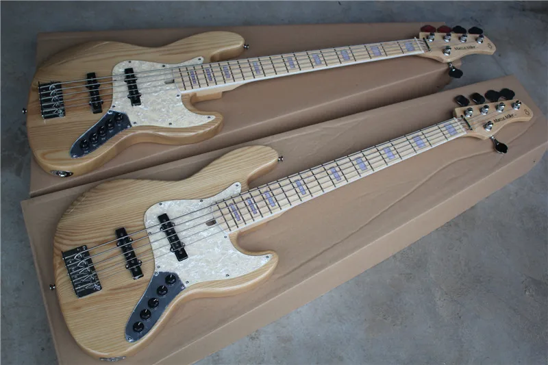 Factory-Natural-Wood-Color-5-Strings-Electric-Bass-Guitar-Maple ...