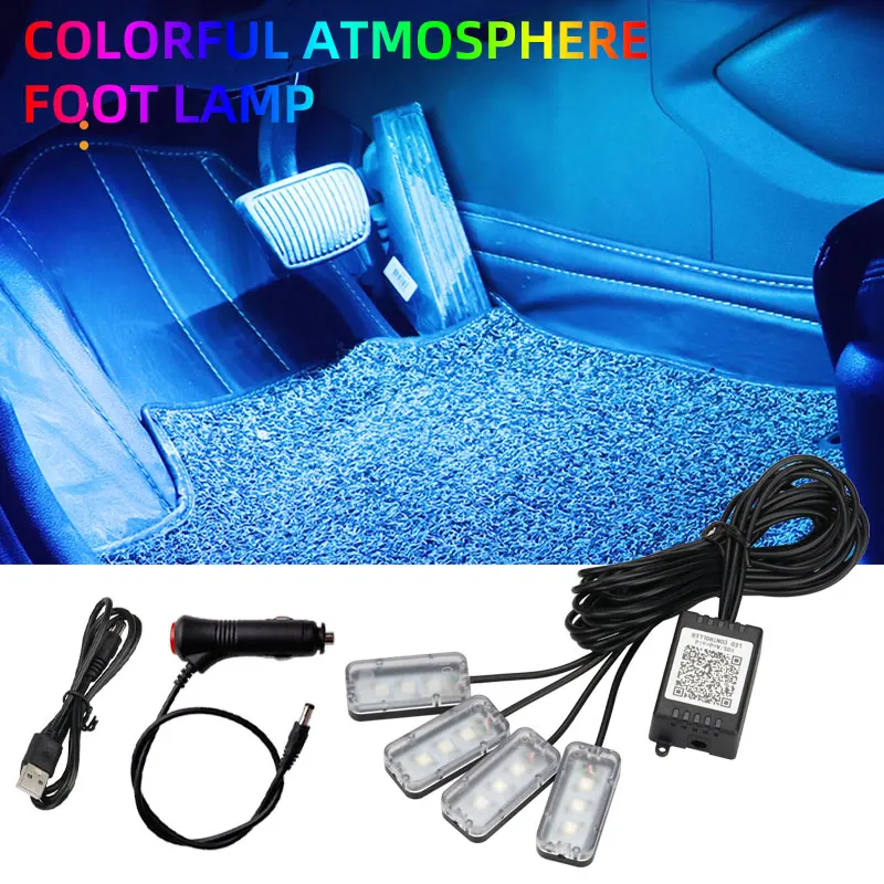 4PCS-Car-Atmosphere-Led-Foot-Light-USB-Lighter-Car-environment ...