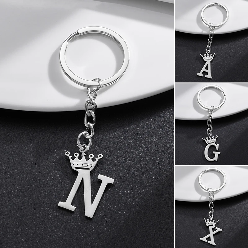 NEW-Crown-26-Initials-Letter-Keychain-for-Women-Stainless-Steel ...