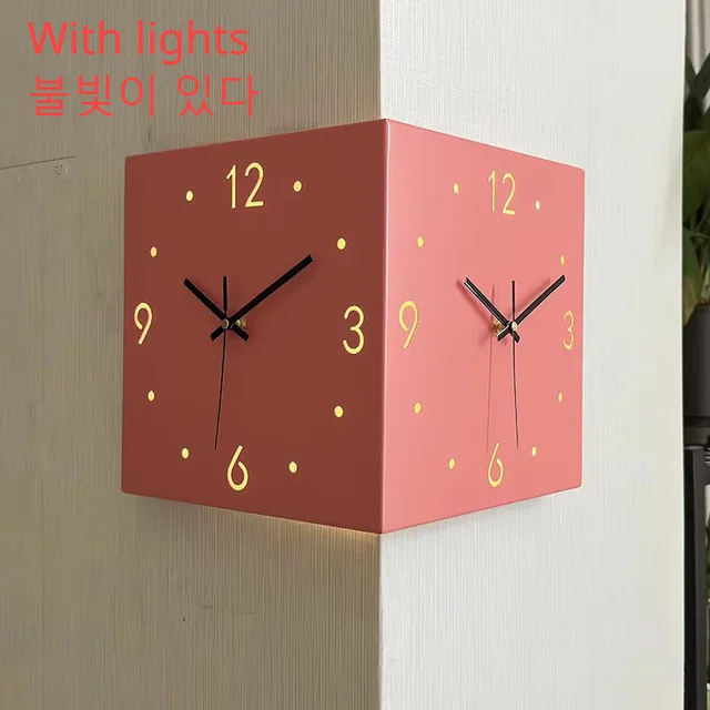 Creative Light Sensor Corner Wall Clock Square Simple Double Sided Wall ...