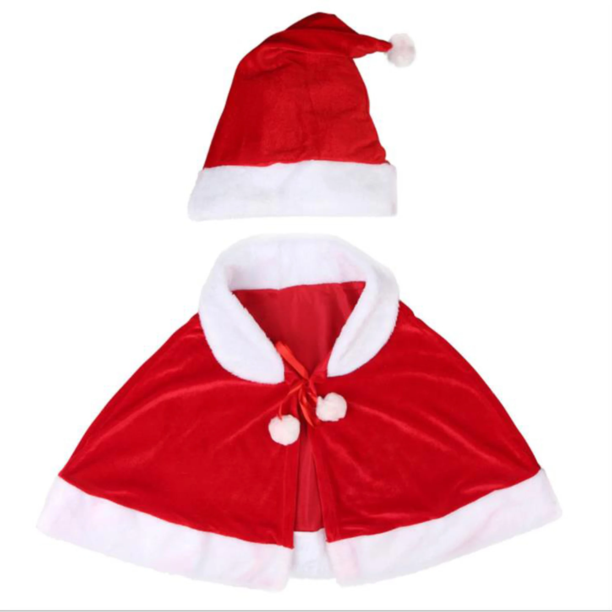 Kids Christmas Mrs Santa Hat Red Velvet Shawl Santa Claus Cloak Cape ...
