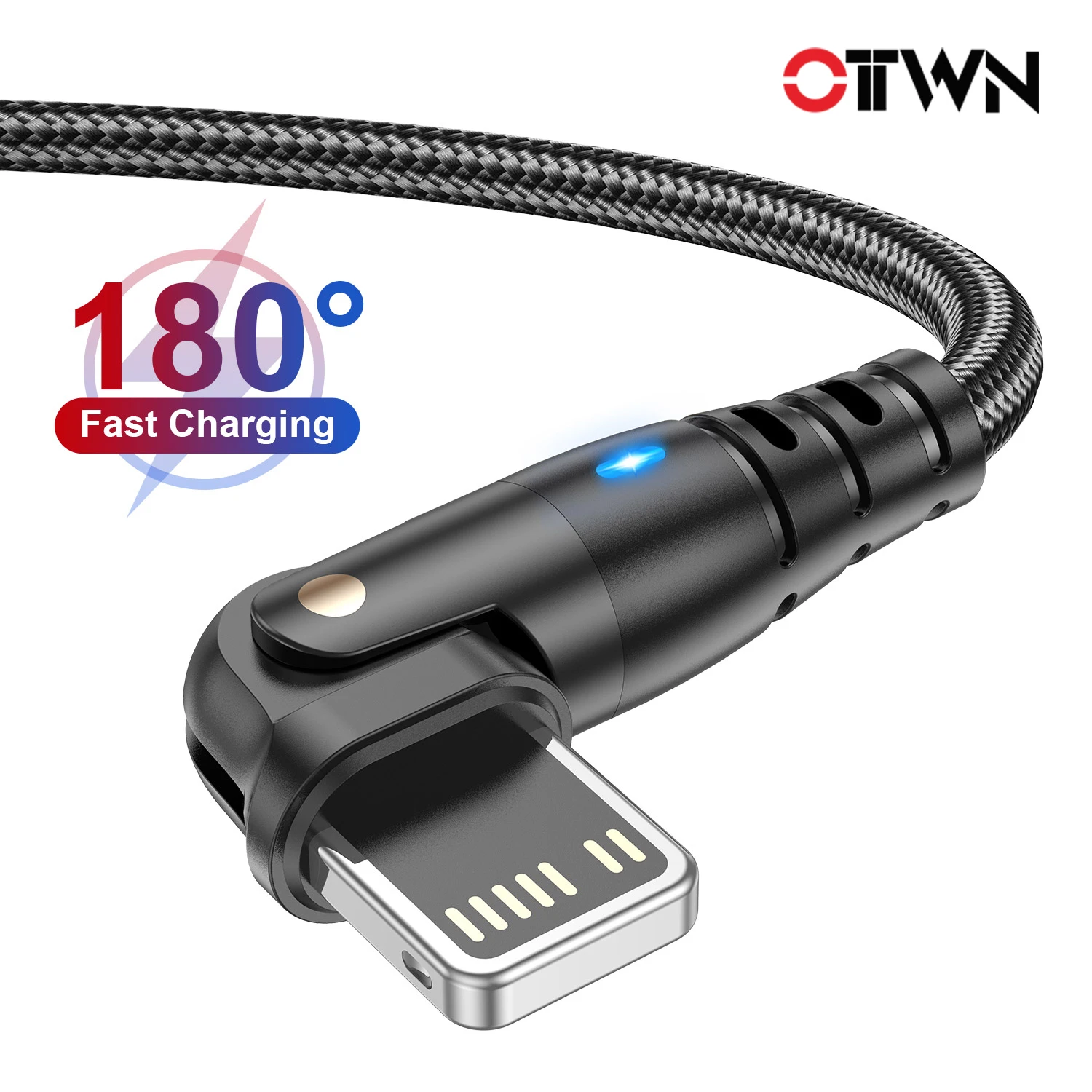 3A-USB-Cable-Fast-Charging-Data-Cord-180-Rotate-Elbow-Wire-For-iPhone ...