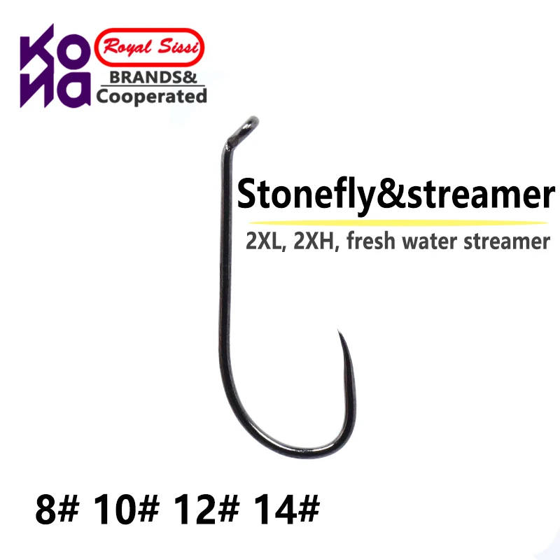 KONA high-end fly hooks 40pcs 2sizes assorted stonefly&streamer hooks barbless 2XL 2XH ...