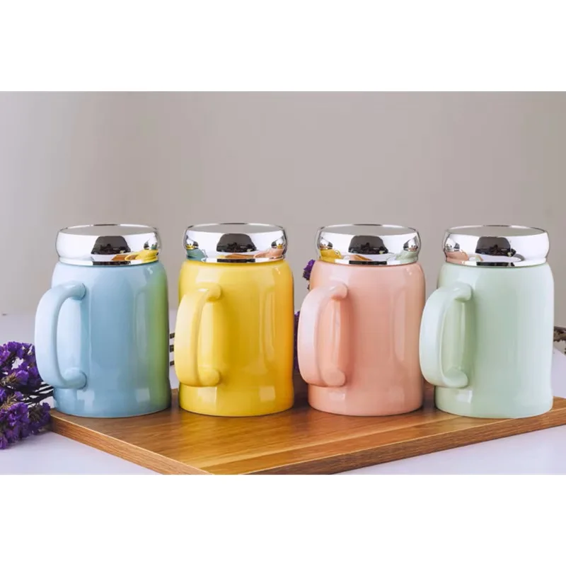 Ceramic Cups for Coffee and Tea, Simple Mug with Lid, Solid Colorful ...