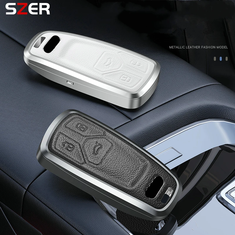 Metal-Leather-Car-Remote-Key-Case-Cover-Shell-For-Audi-A4-B9-A5-A6-8S ...
