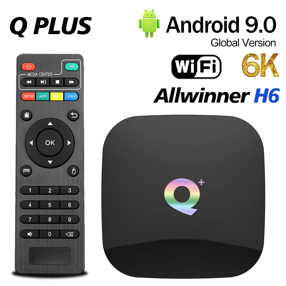 Original Q Plus Smart TV Box Android 9 6K 2.4G Wifi Allwinner H6 Media ...