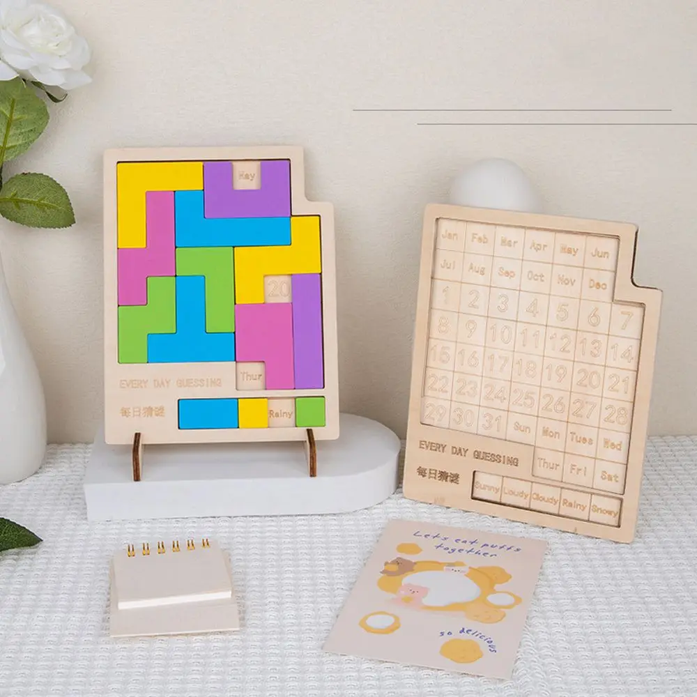 Wooden Calendar Blocks Puzzles For Jigsaw Games Creative IQ Tangram ...