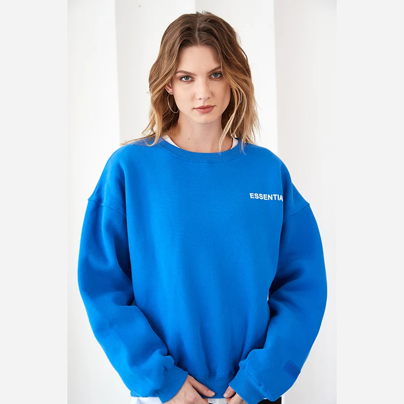 Light Blue Grey Cotton Fleece Oversize Long Sleeve Streetwear ...