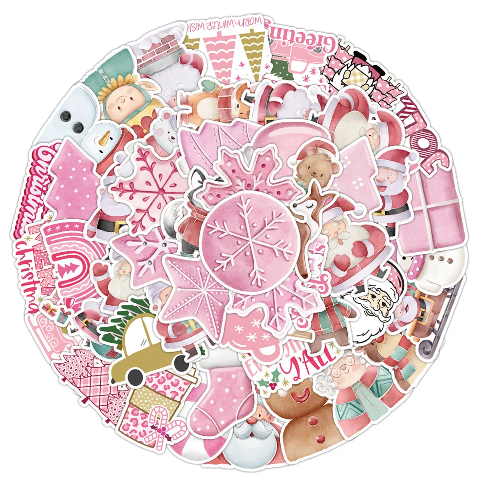 Pink Christmas Snowman Stickers, Cute Sticker Pack, Scrapbooking ...