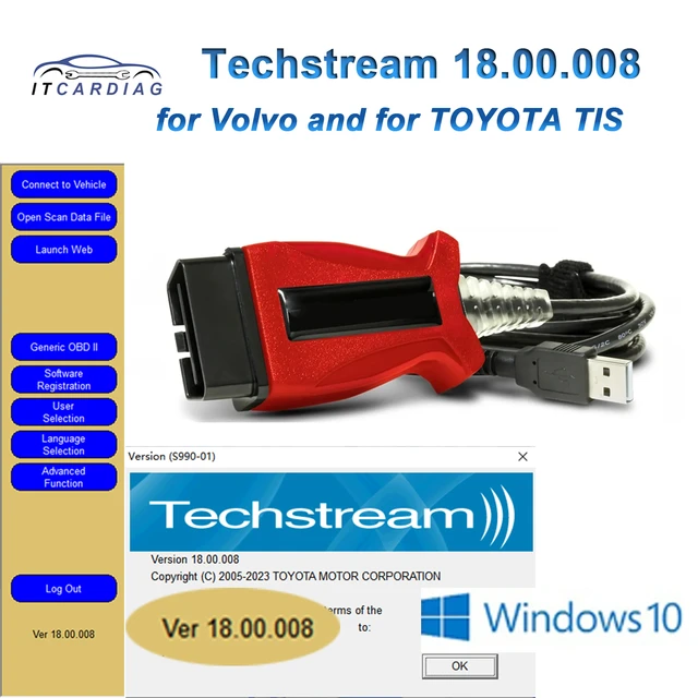 DLC3 Techstream For TOYOTA TOYOTA2 TIS J2534 Passthru OBD2 , 42% OFF