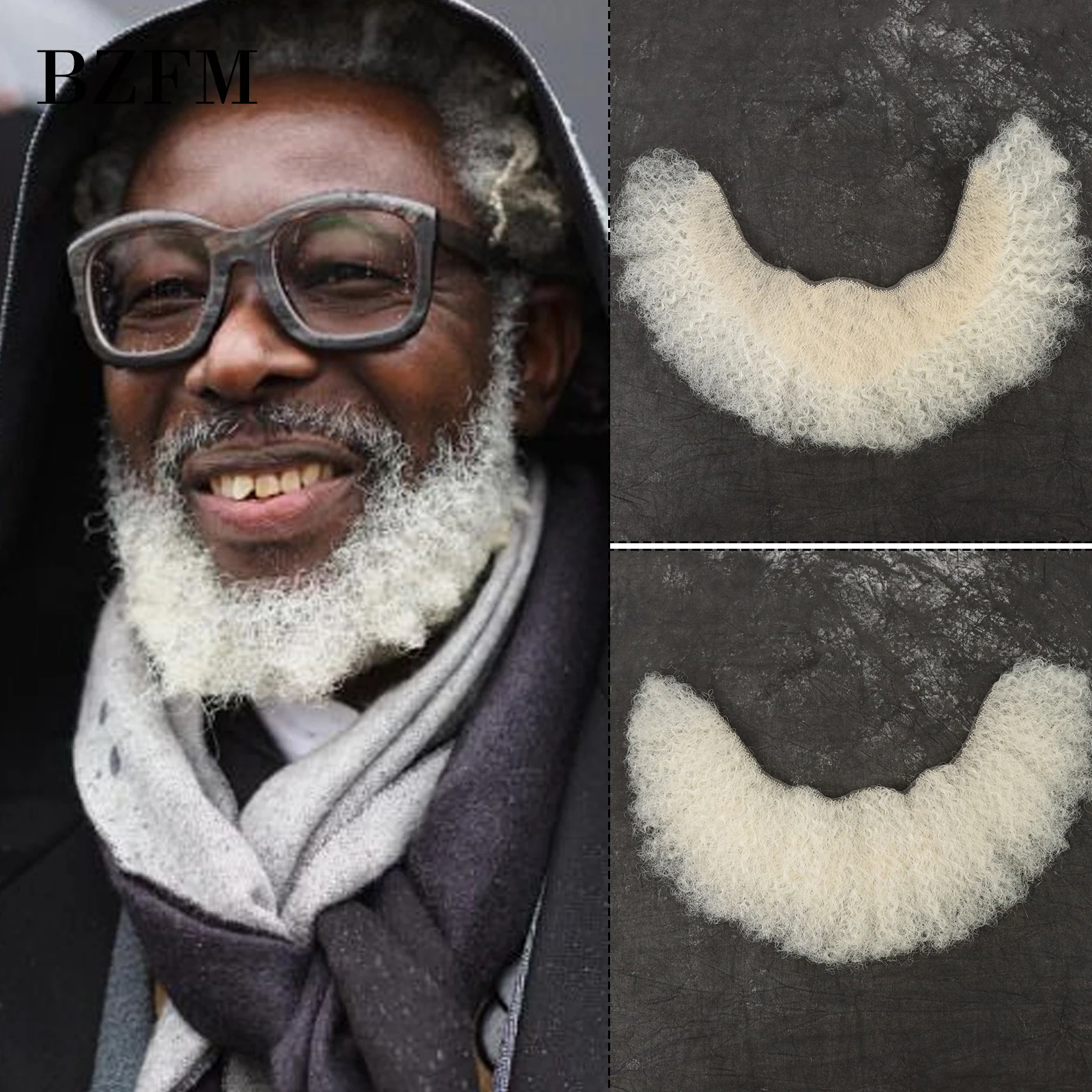 Loira-Branca-Barba-Falsa-para-Homens-100-Cabelo-Humano-Afro-Bigode ...