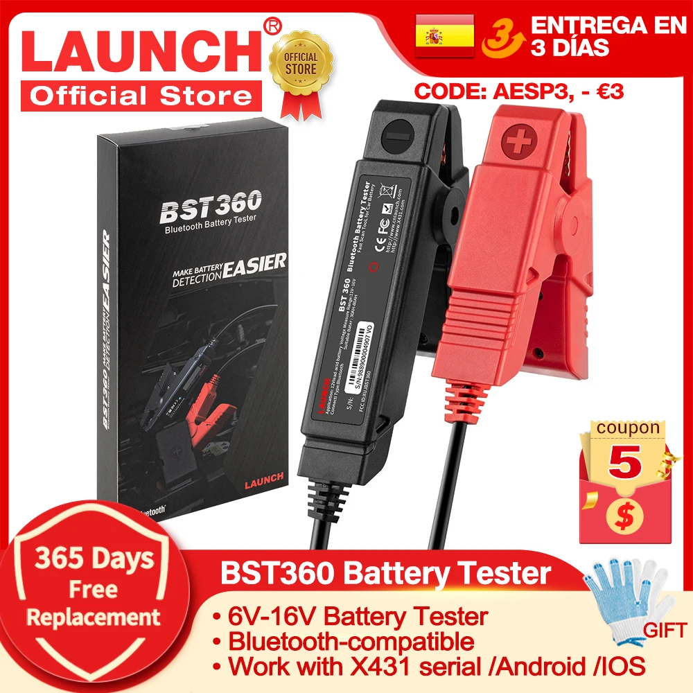 LAUNCH probador de batería BST360 con Bluetooth, Analizador de batería de motocicleta y coche de ...