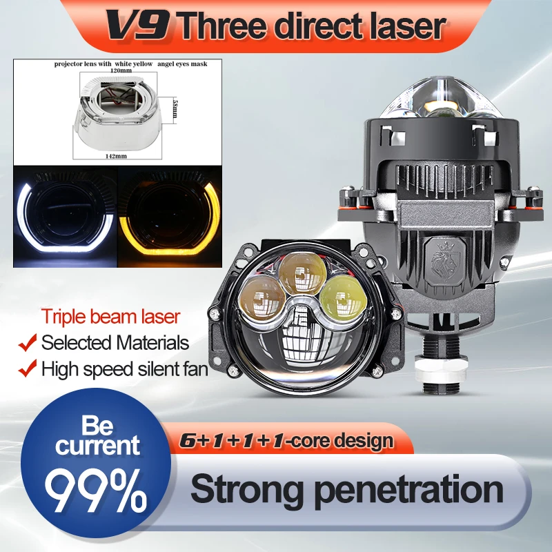 2PCS-Car-3-H4-H7-9005-9006-Bi-LED-Direct-Laser-Projector-Lens-Headlight ...