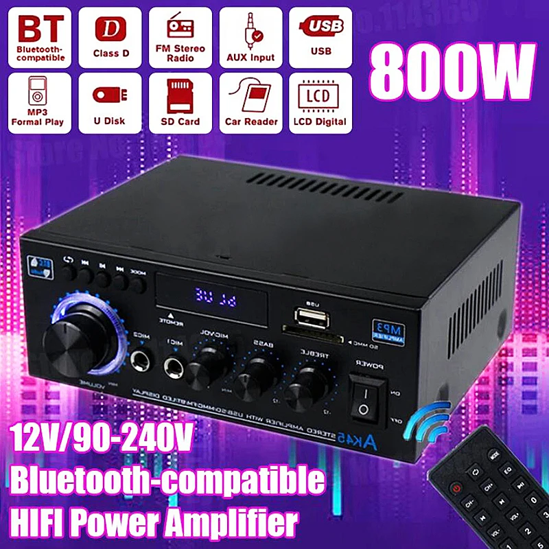 AK45/AK35 800W Home Power Amplifier 2 Channel Bluetooth 5.0 Mini Hifi ...