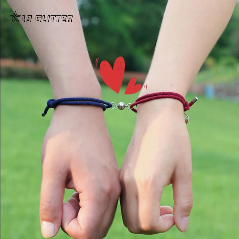 2PCS SET Alloy Couple Magnetic Attraction Ball Creative Bracelet Stainless Steel Friendship Rope Men and Women Jewelry Gift AliExpress