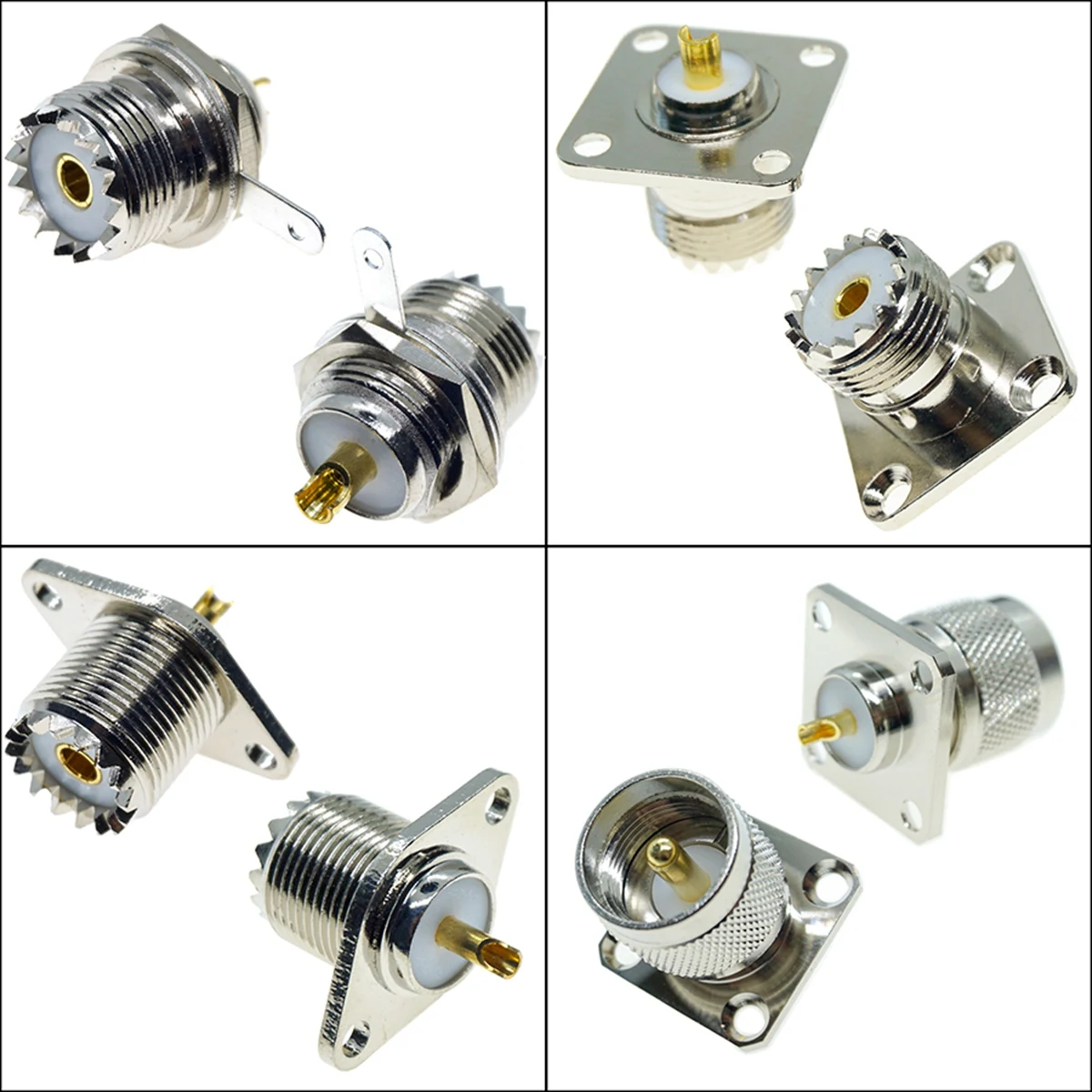 UHF-SO239-Bulkhead-Female-Panel-Chassis-Mount-Flange-Solder-Cup-4-Hole ...