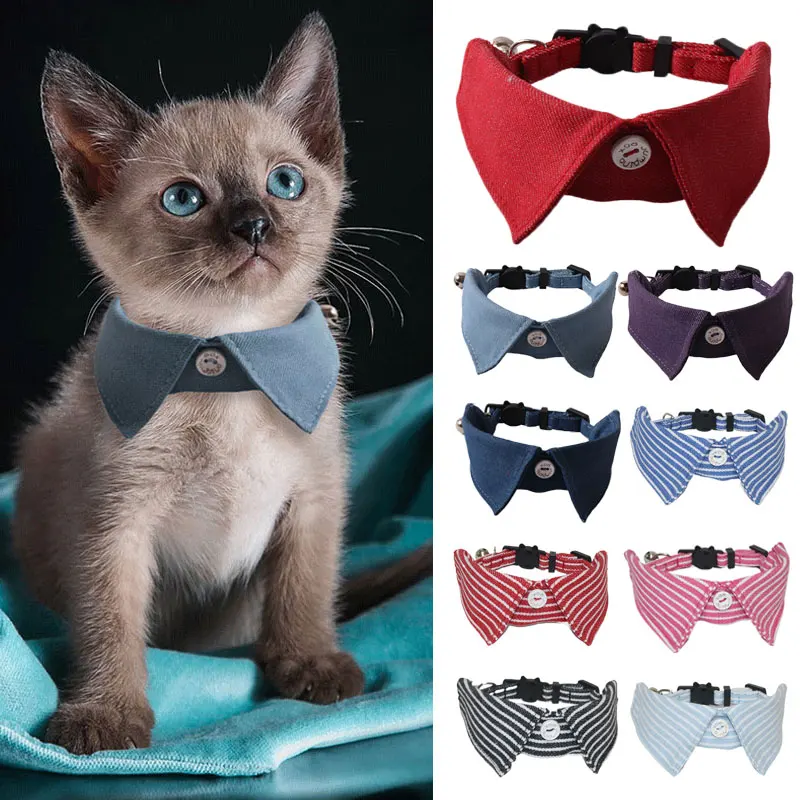 Fashion-Small-Cat-Tuxedo-Collar-Gato-Bowtie-with-Bell-Denim-Stripe-Pet ...