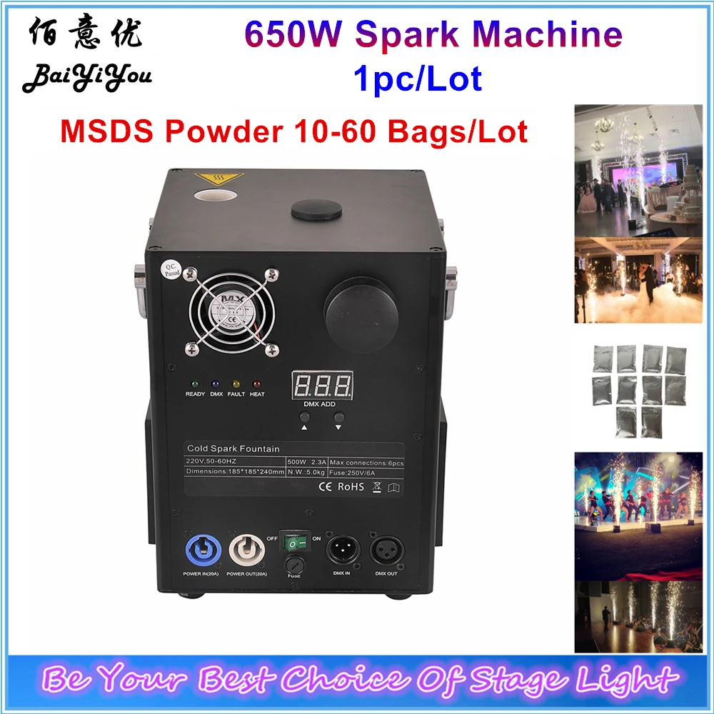10 60bag Powder Consumable 1x650W Cold Spark Machine DMX Remote Cold ...