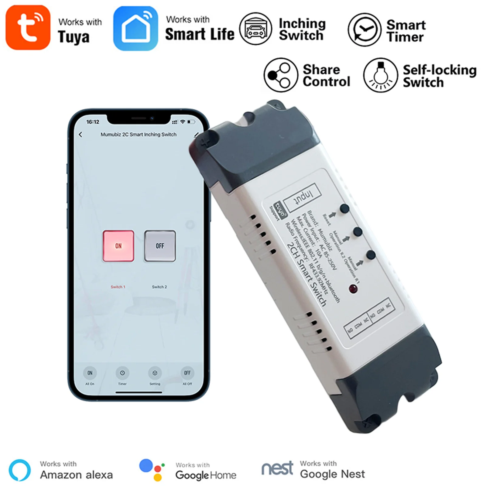 Tuya-Smart-WiFi-RF-2-Channel-Switch-90-250V-Dry-Contact-Relay-InterLock ...