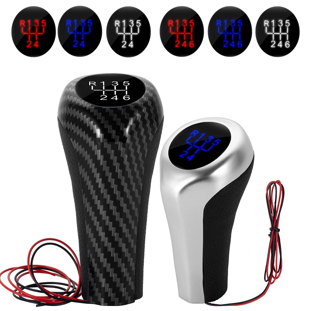 5-6-Speed-Manual-LED-Gear-Shift-Knob-Leather-Shifter-Lever-Handle-Gear ...