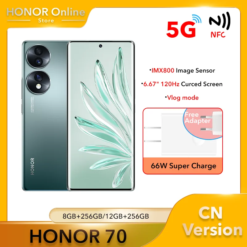 Honor 70 5G Smartphone 256GB 512GB 66W Superfast Charge 120Hz 6.67 ...