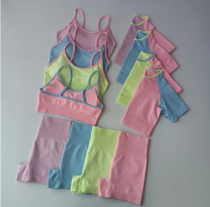 3pc Yoga Set Seamless Women Short Sleeve Fitness Sport Gym Set T-shirts ...