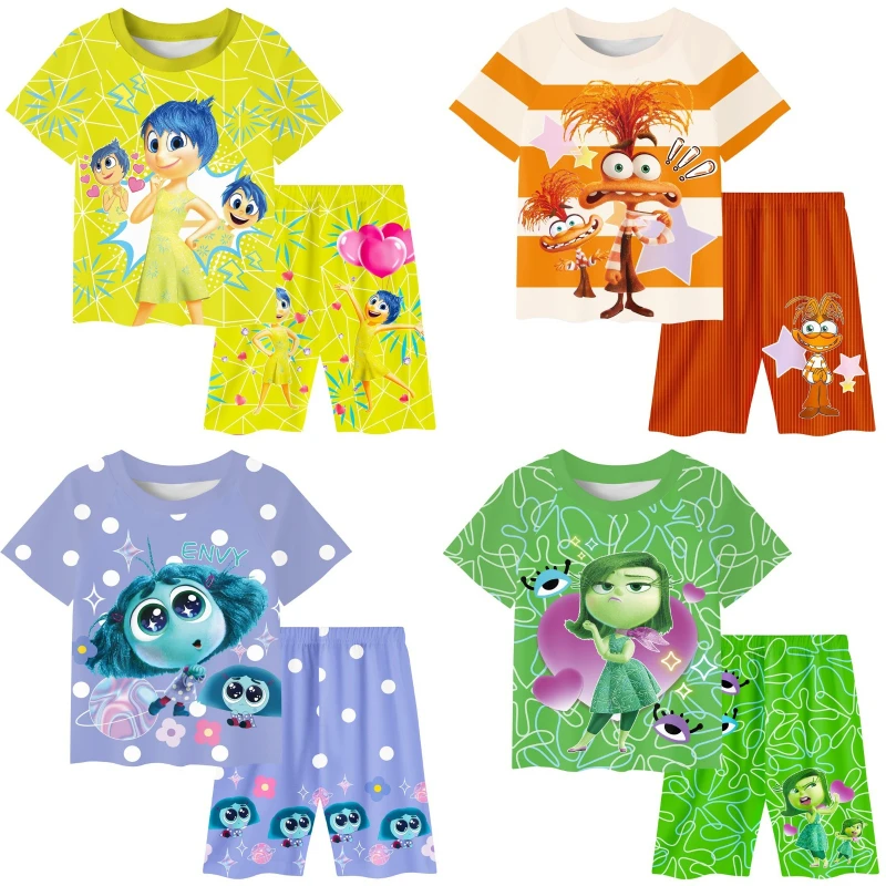 Disney Cartoon Inside Out 2 T-shirt Shorts Summer Children Tops+shorts ...