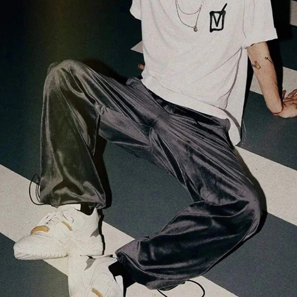 Plus-Size-Fat-Man-Velvet-Drawstring-Casual-Pants-Solid-Color-Street-Hip ...