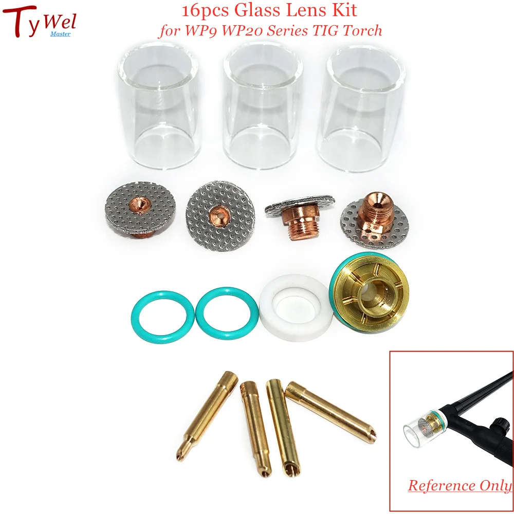 16pcs Glass Lens Kit Short Big Tig Welding Gas Cup Collet Body Tungsten ...