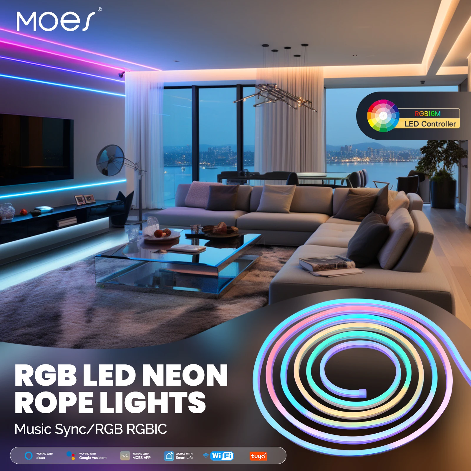 MOES-Wifi-Smart-Neon-LED-Light-Strip-16-Million-RGB-Color-Rope-Lamp-for ...