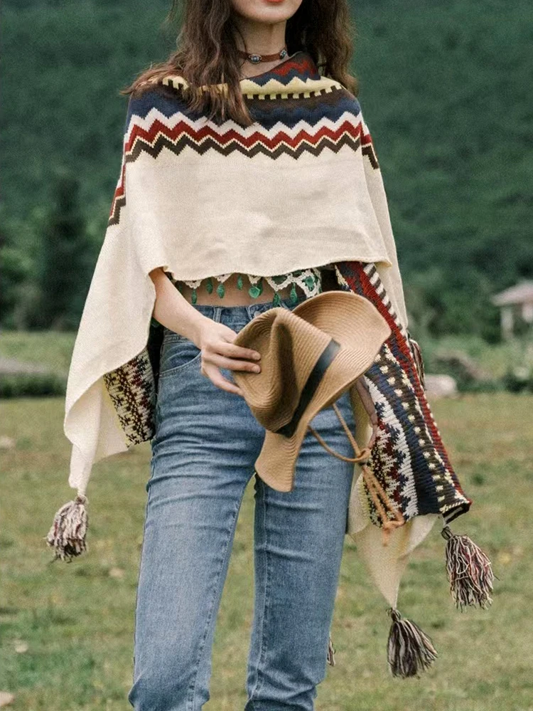 Gypsylady Boho Vintage Chic Knitted Cloaks Capes Women Autumn Winter ...