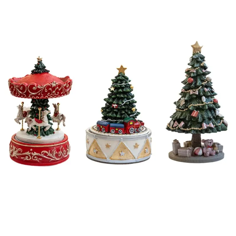 Rotating Musical Box Resin Figurine Christmas Decoration Christmas ...