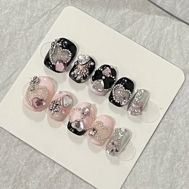 Handmade-Wear-Nail-Personality-Burst-Flash-Sweet-Cool-Short-Nail-Spell ...