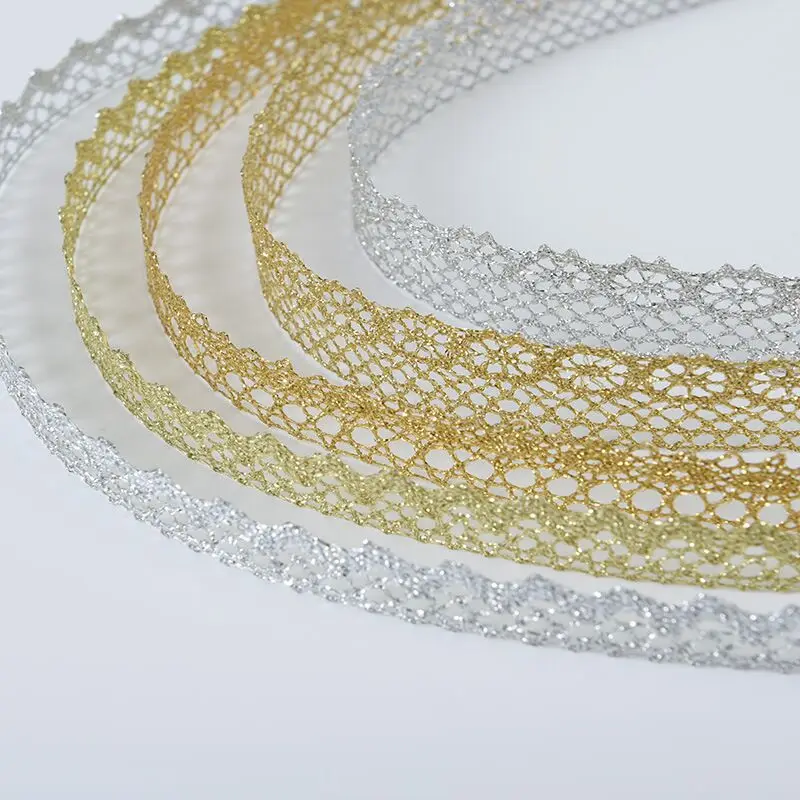 5/10yard Gold/Silver Lace Trim Ribbon Roll Glitter Crocheted 1-5CM ...