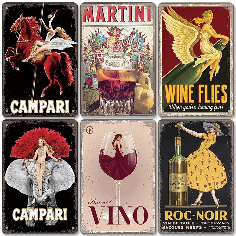 Red Wine Poster Metal Plate Vintage Women Martini Vino Metal Tin Signs ...