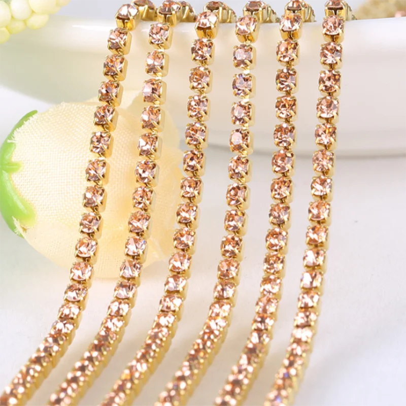 Champagne 10Yards DIY Rhinestone Chain Dense gold bottom sewing ...