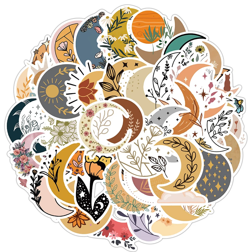 10/30/50PCS Cute Bohemian Moon Flowers Stickers DIY Car Bike Travel ...