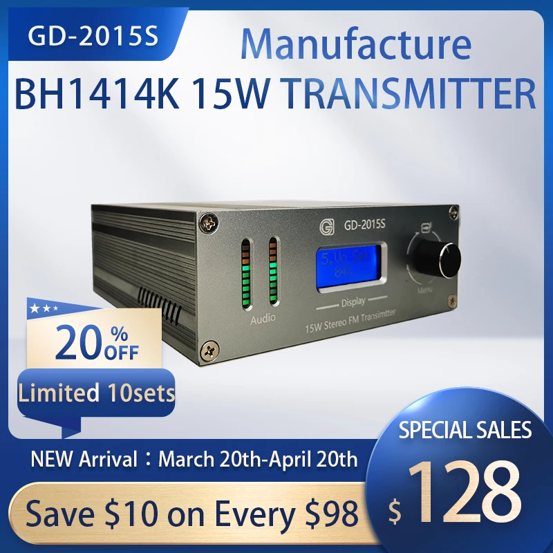 GD-2015S 15W FM Transmitter FM PLL Transmitter Stereo FM Broadcasting Continuous Output ...