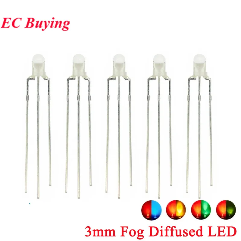 50pcs-F3-3mm-Fog-Diffused-Diode-Two-Color-Common-Anode-Cathode-Round ...
