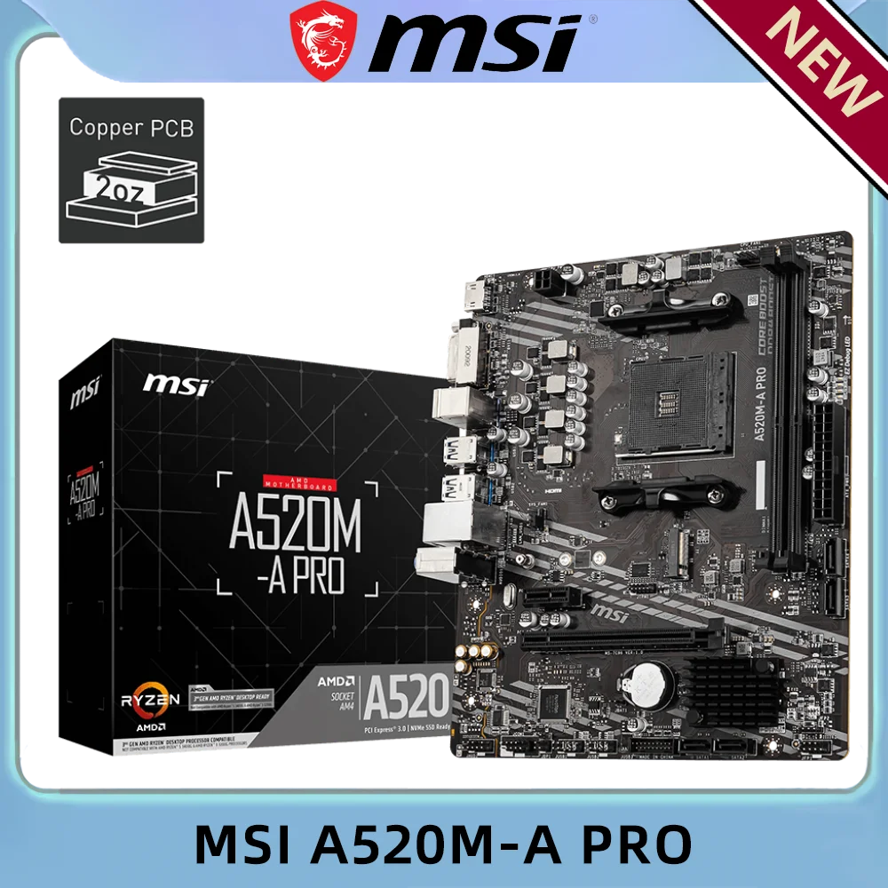 MSI A520M A PRO AMD A520M Gaming DDR4 M ATX Ryzen Motherboard ...
